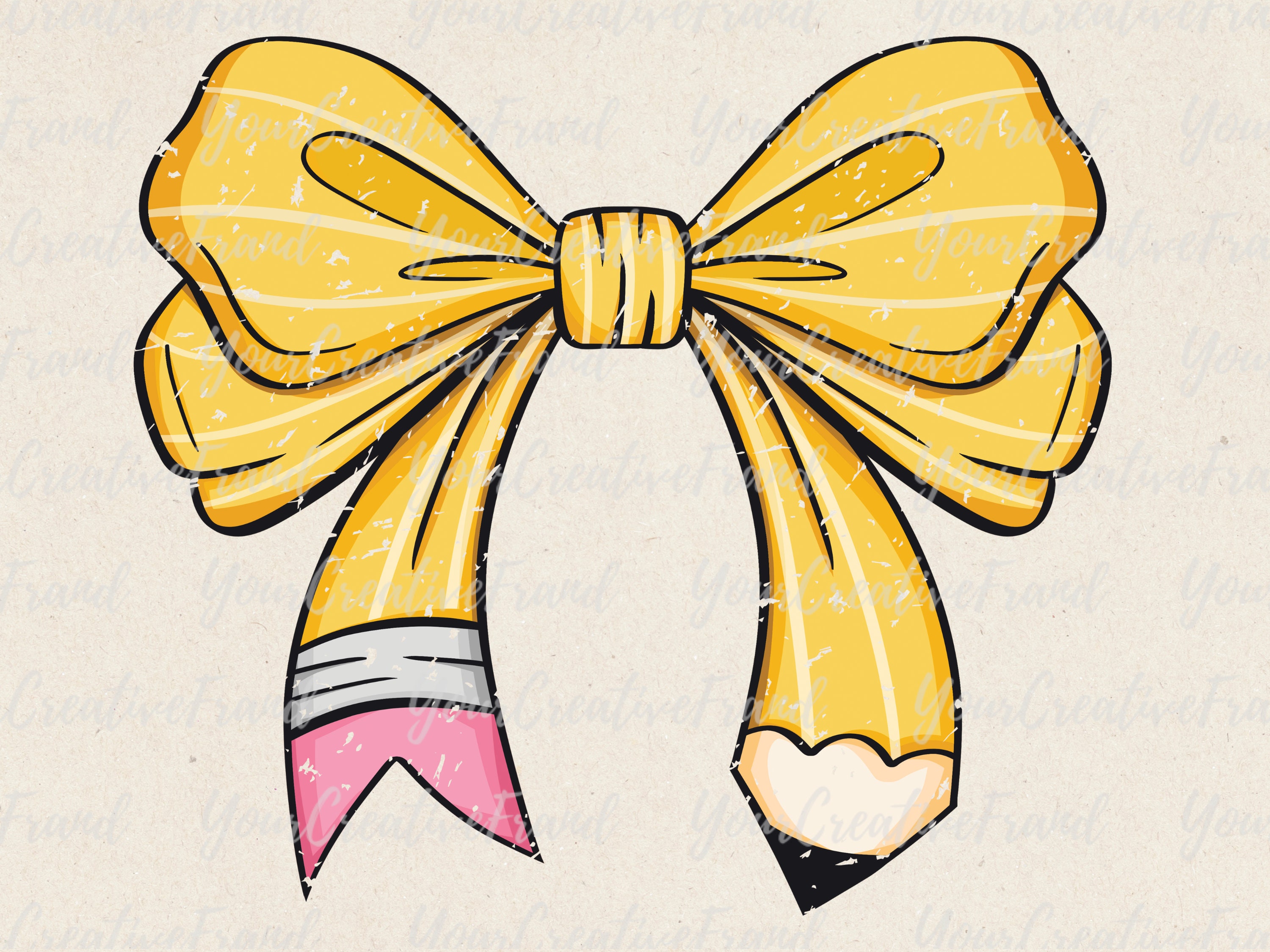 Cute and Unique Retro/modern Pink & Yellow Pencil - Coquette - Bow ...