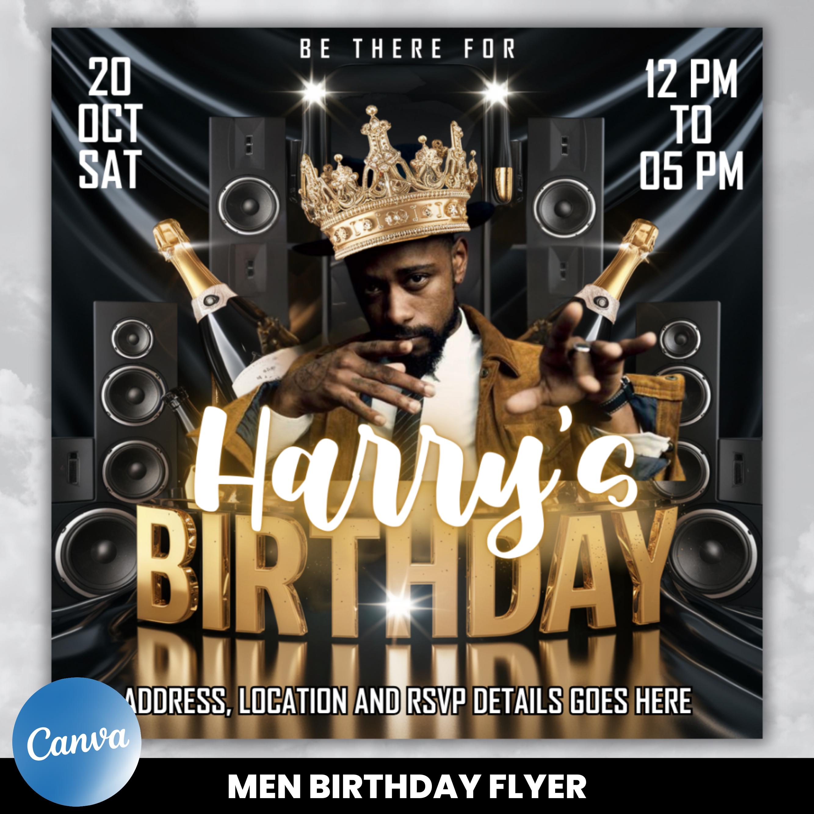 Men Birthday Flyer, Birthday Night Party Flyer, Happy Birthday Flyer ...