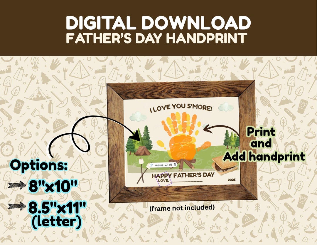 Happy Father's Day Handprint Card | Camping S'more Theme | Digital ...