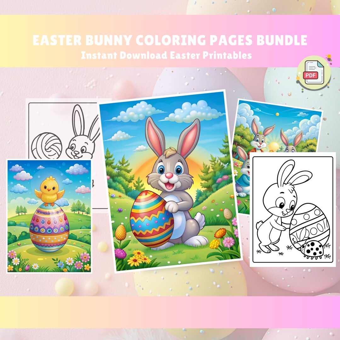 Easter Bunny Coloring Pages Bundle - Instant Download Easter Printables ...