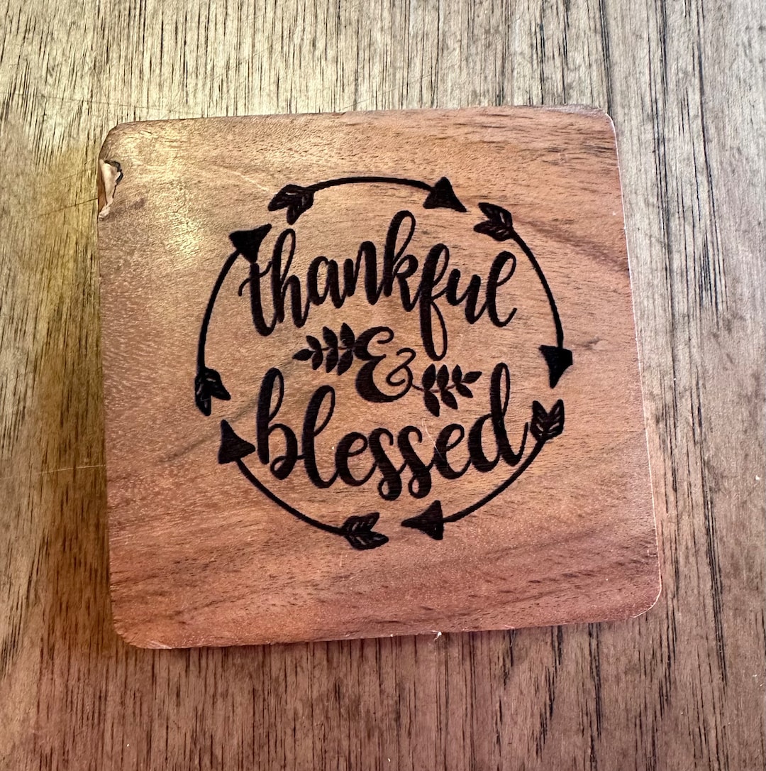 Wooden Thankful & Blessed Coasters set of 4 - Etsy