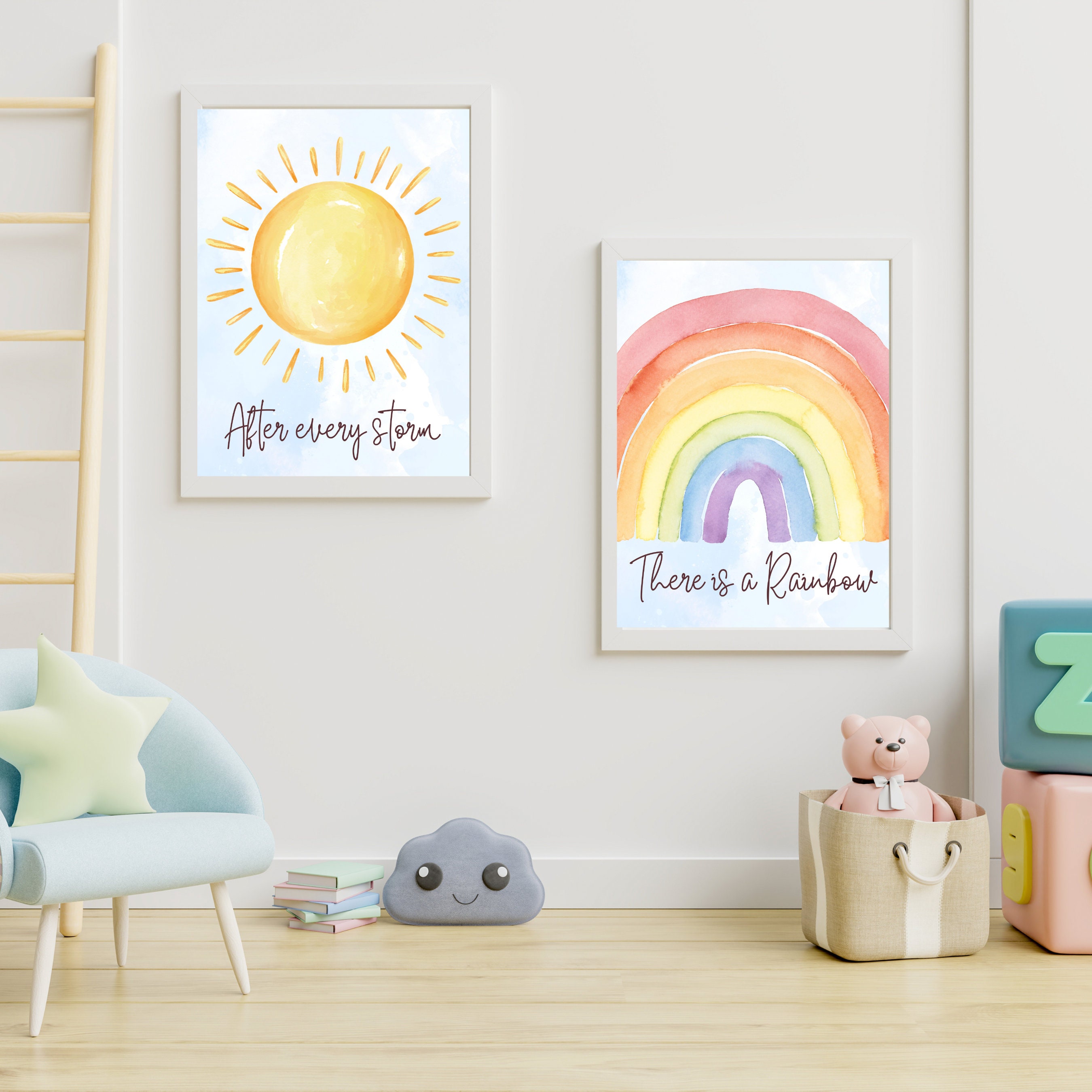 Rainbow Baby Wall Decor, Printable Wall Art Set of 2, Nursery Room ...