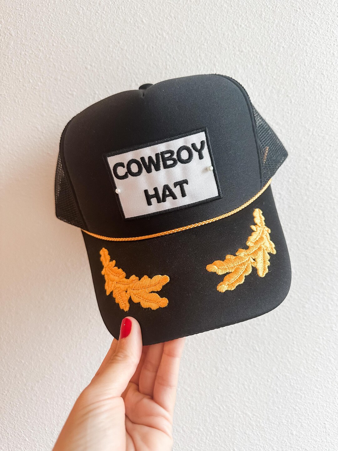 Cowboy Hat Trucker Cap – Funny Western Patch Hat – Black Mesh Hat With ...