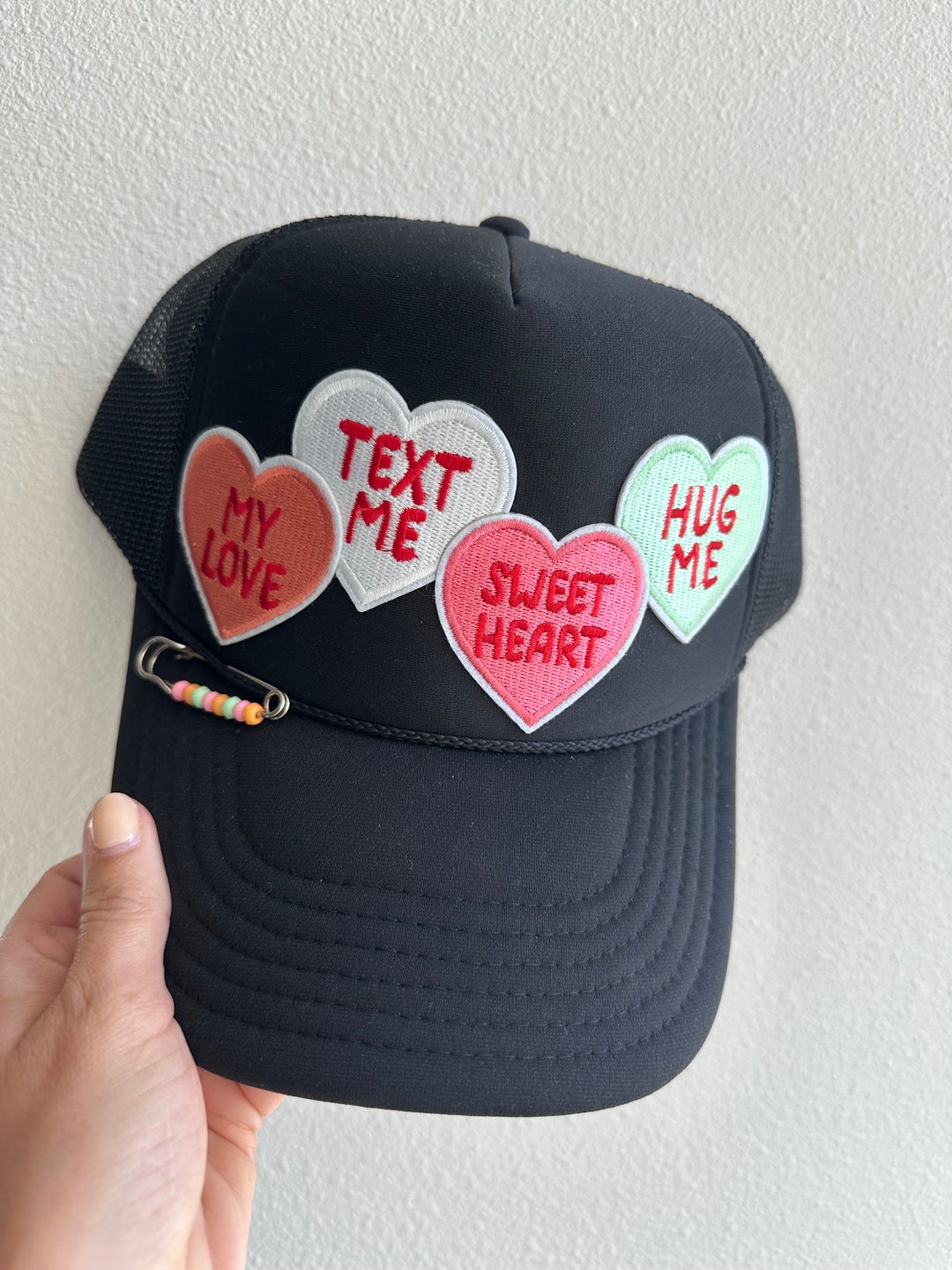 Valentine Conversation Heart Trucker Hat With Patches - Etsy