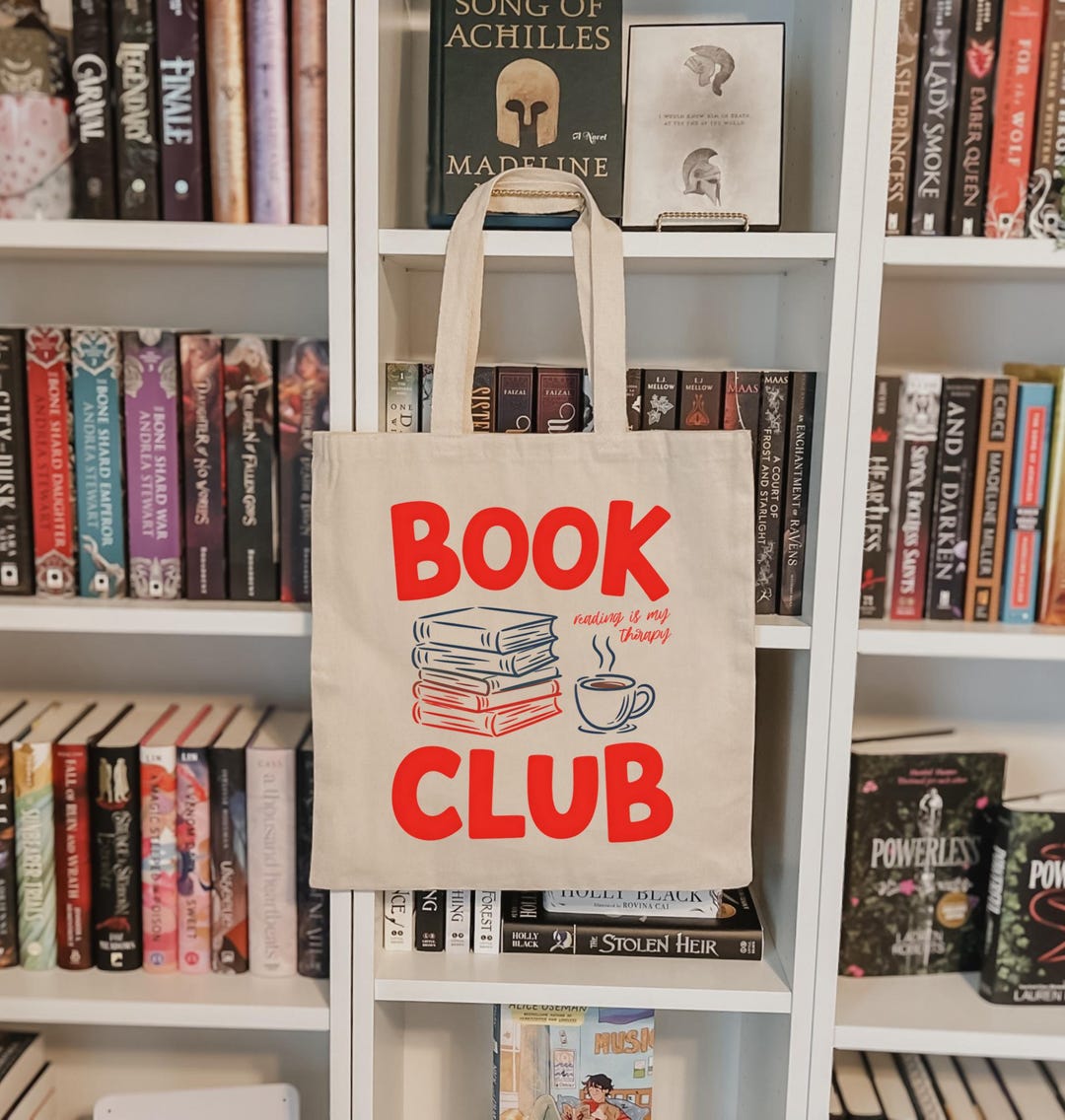 Book Club Tote Bag | Reading is My Therapy Canvas Bag | Book Lover Tote ...