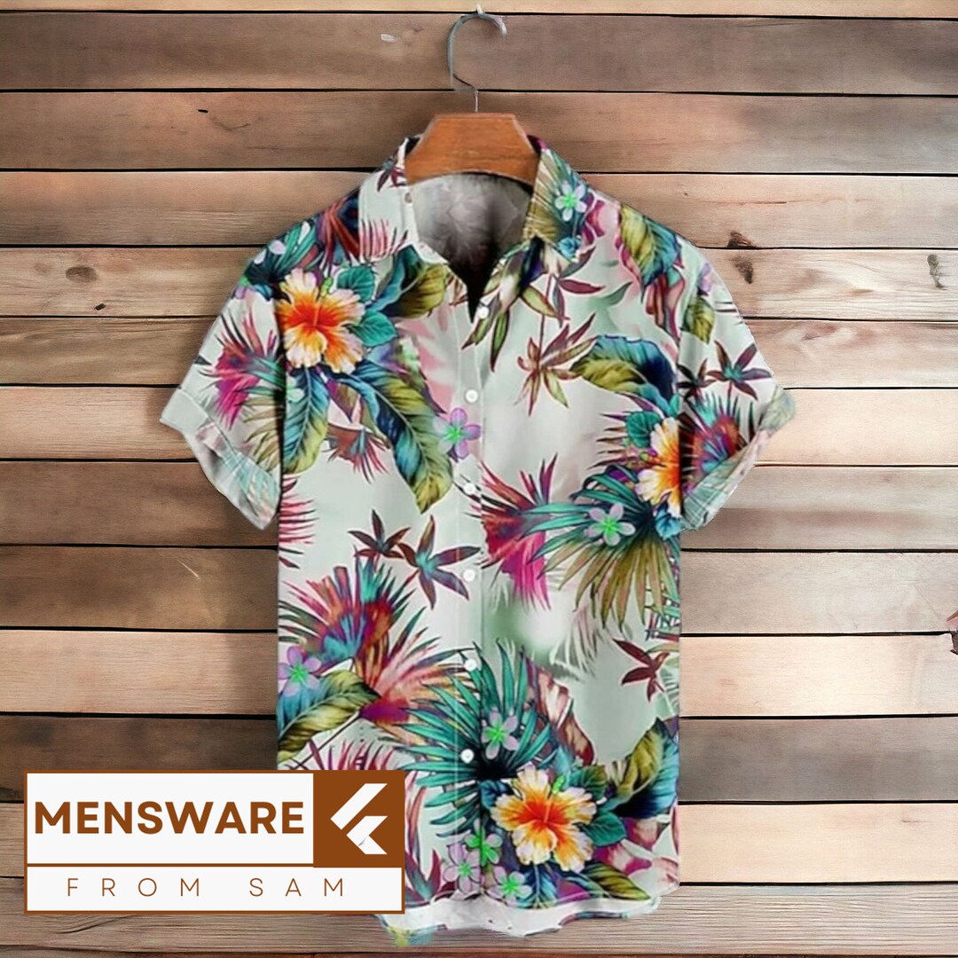 Floral Shirts Men's Summer Top Collar Tropical Hawaiian Shirt Mens ...