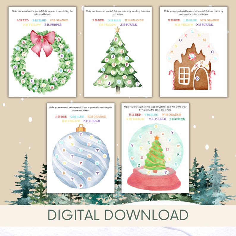 5 Christmas Alphabet Color Match, Homeschool Printables, Preschool ...