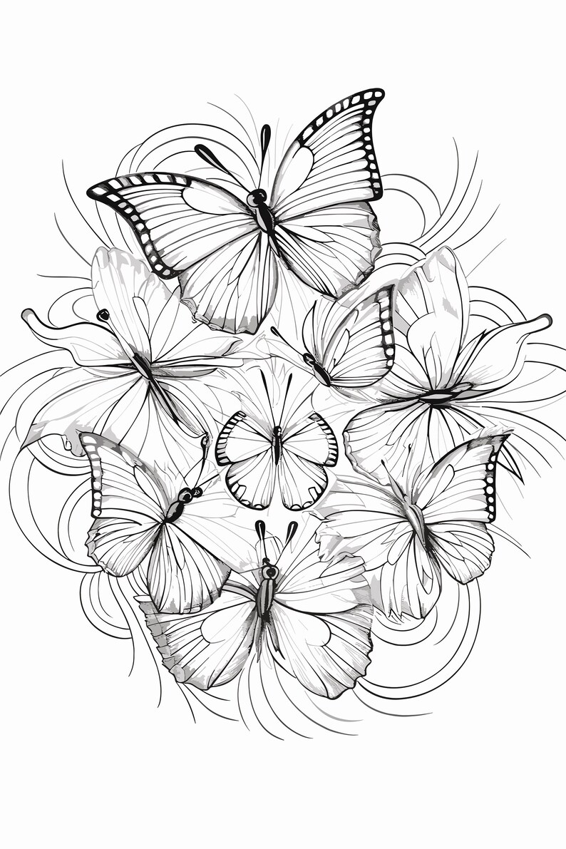 30 Floral Butterfly Coloring Book, Adult Coloring Pages, Relaxation ...