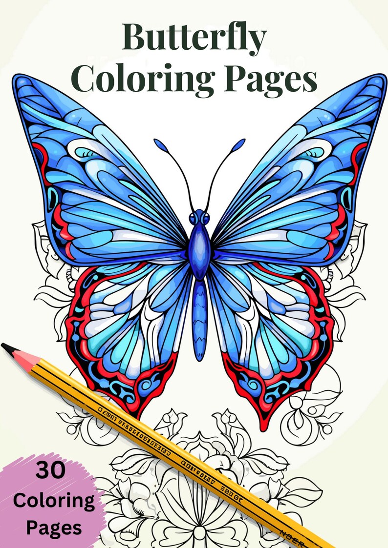 30 Floral Butterfly Coloring Book, Adult Coloring Pages, Relaxation ...