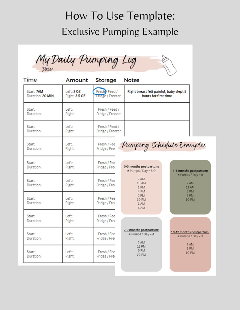 Breastfeeding and Pumping Log WITH Example Schedules & BONUS - Etsy