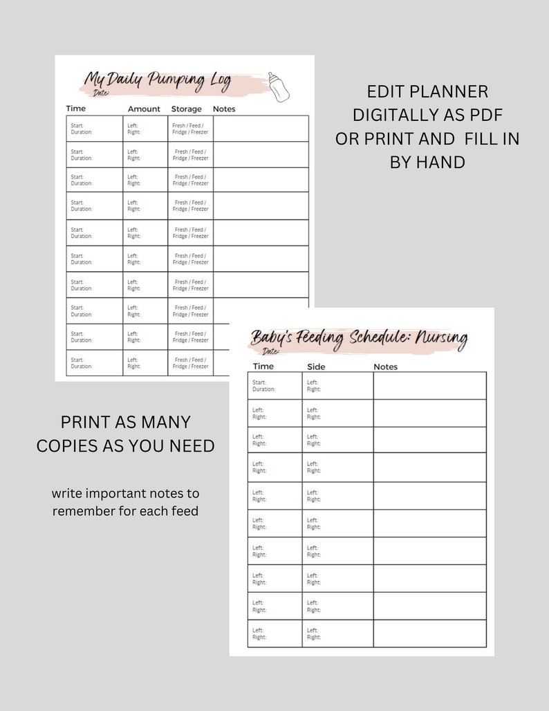 Breastfeeding and Pumping Log WITH Example Schedules & BONUS - Etsy
