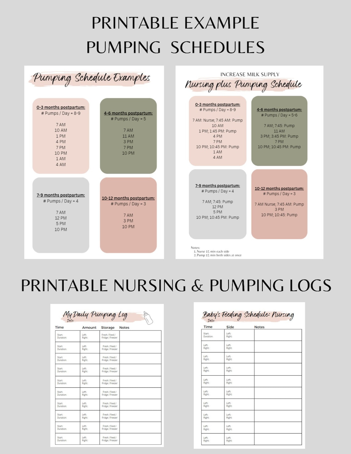 Breastfeeding and Pumping Log WITH Example Schedules & BONUS - Etsy