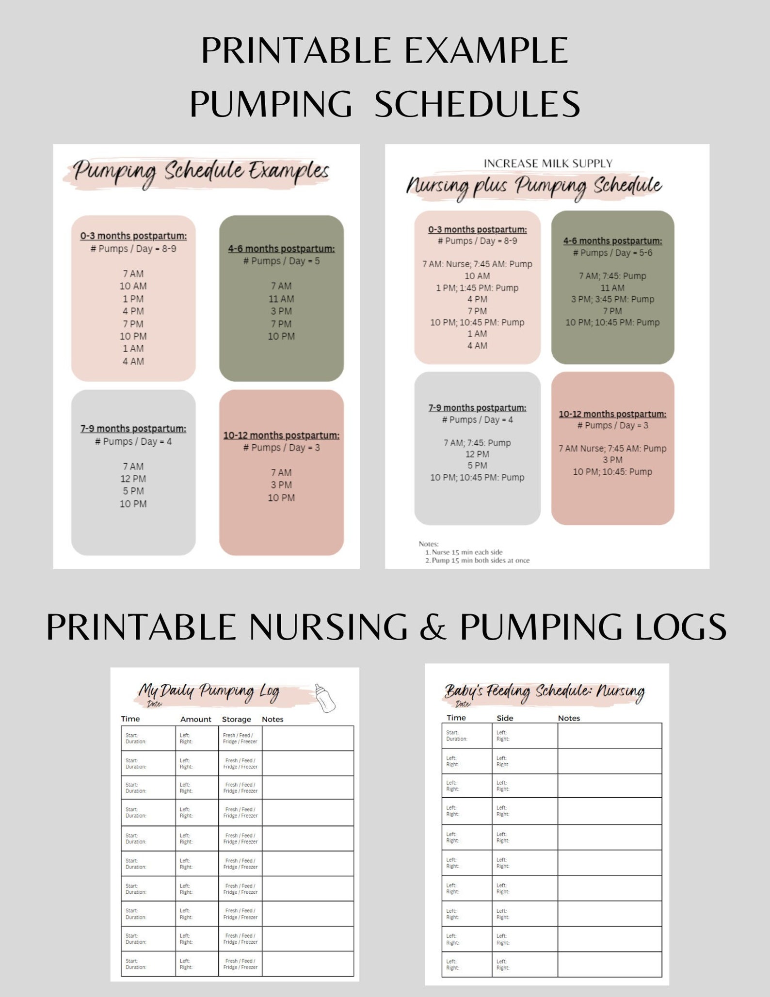 Breastfeeding and Pumping Log WITH Example Schedules & BONUS - Etsy