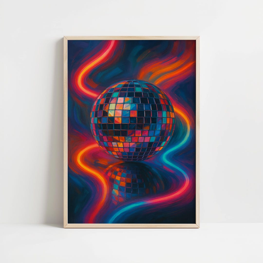 Disco Mirror Wall Art Print – Neon Reflections Retro Dancefloor Décor ...