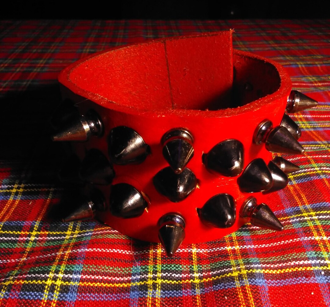 Red Leather Spiked Cuff - Etsy
