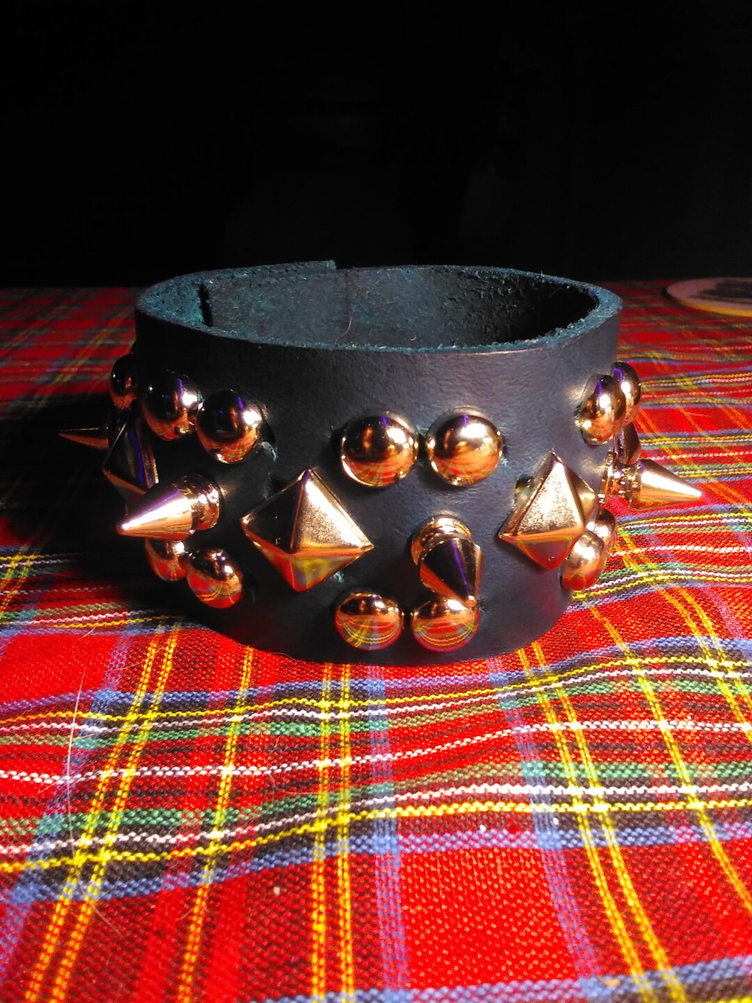 Blue Leather Spiked Cuff - Etsy