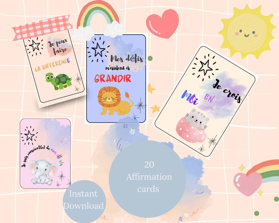 Positive Affirmation Cards for Kids in French L 20 Printable ...