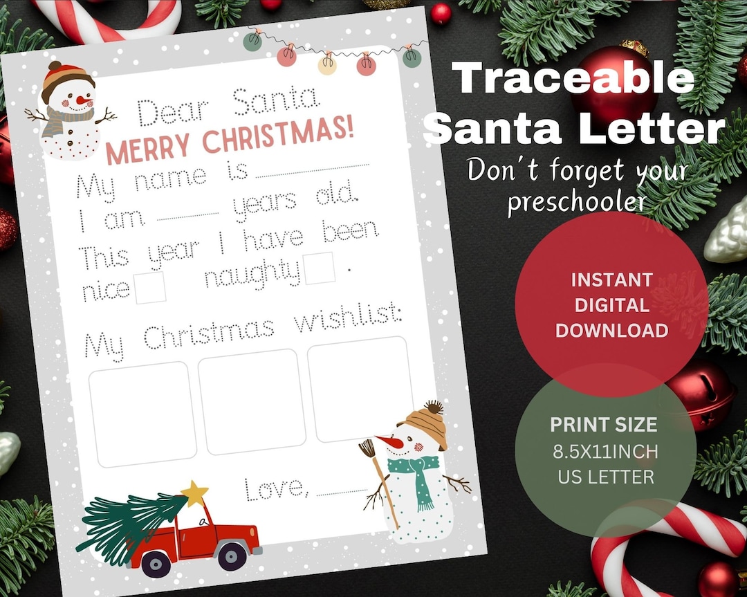 Light Grey Digital Printable Traceable Letter to Santa With - Etsy