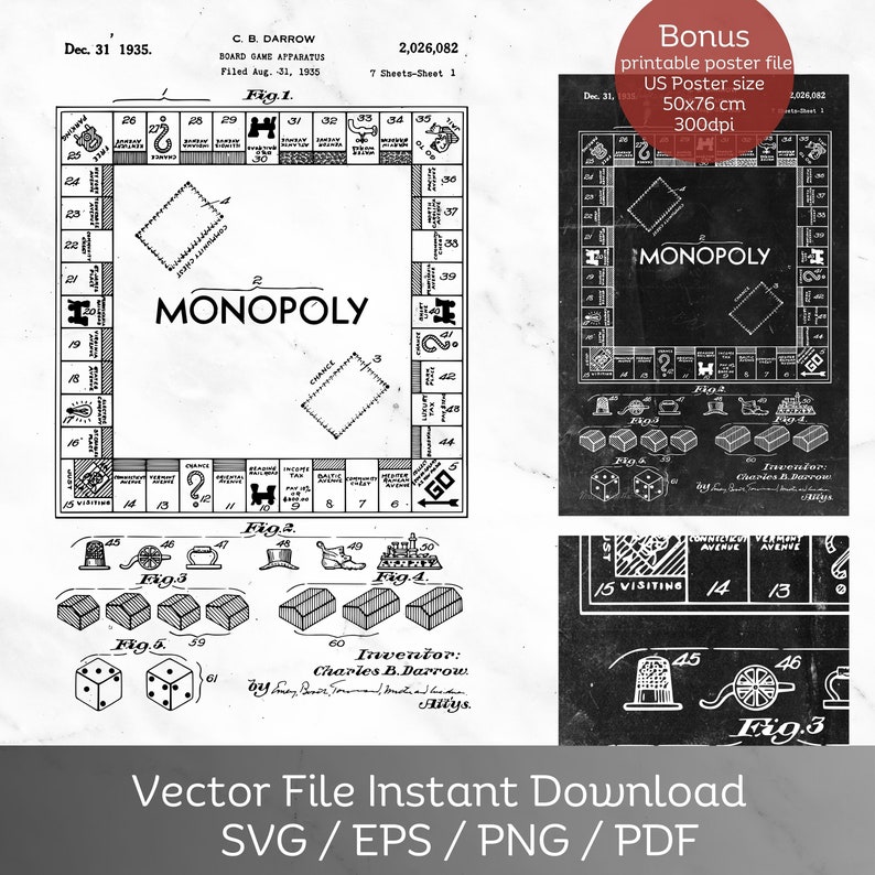 Vintage Board Game Monopoly Retro Patent Drawings Vector SVG File for ...