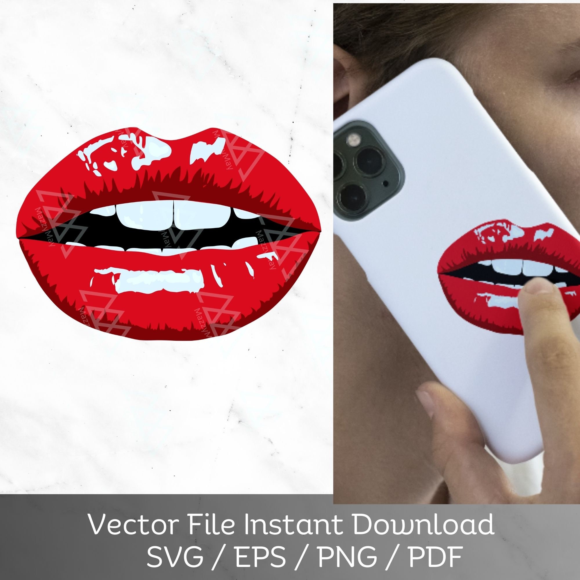 Red Lips Kiss Mark Mouth With Teeth Women Realistic Love - Etsy
