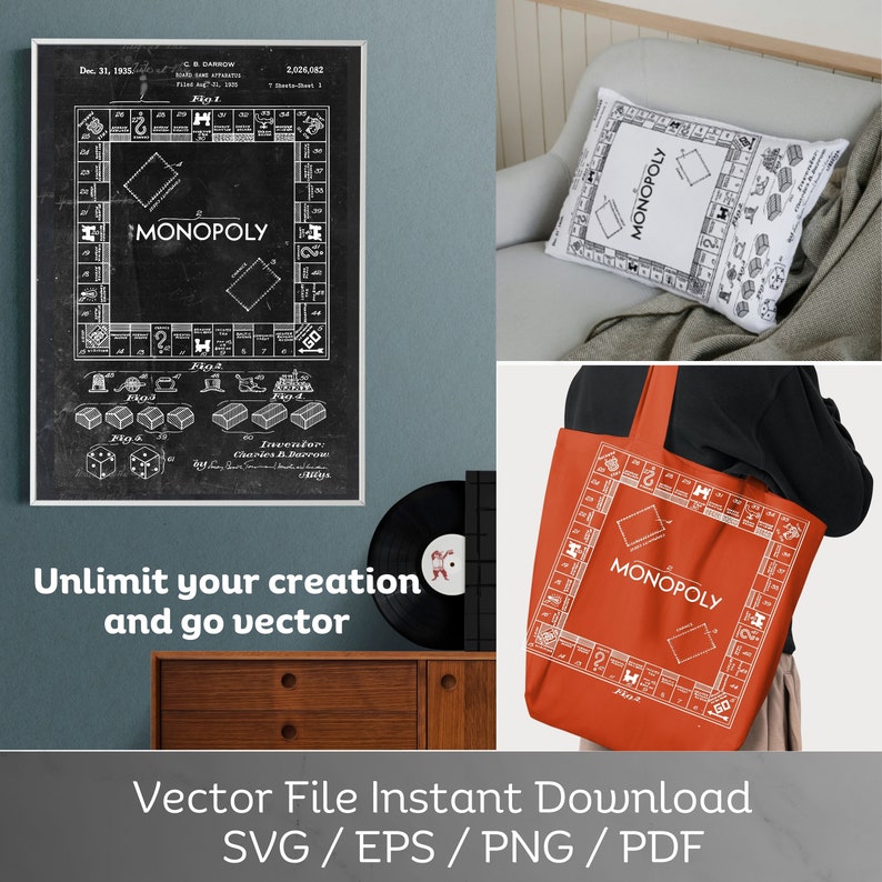 Vintage Board Game Monopoly Retro Patent Drawings Vector SVG File for ...