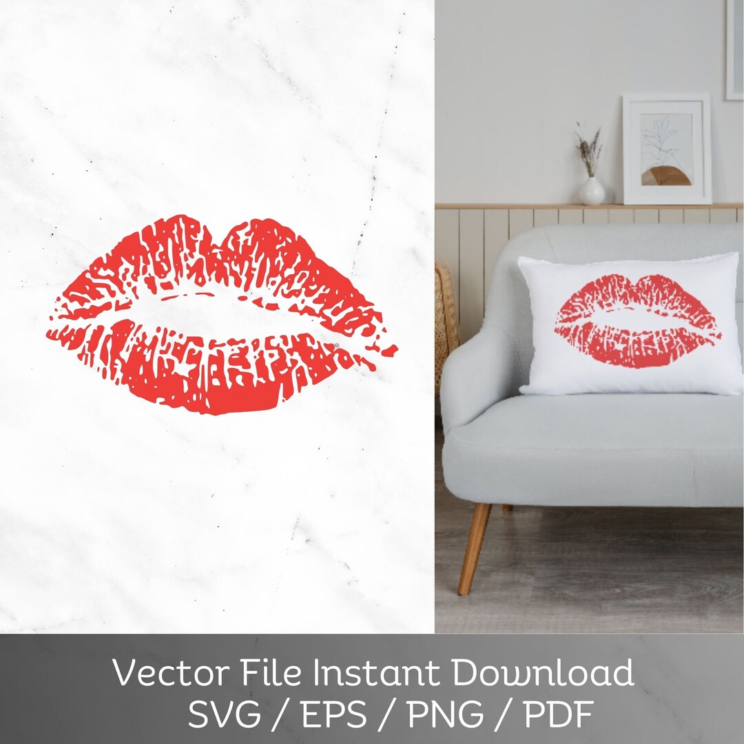 Red Lips Kiss Mark Kiss Print Realistic Love valentine's Day vector SVG ...