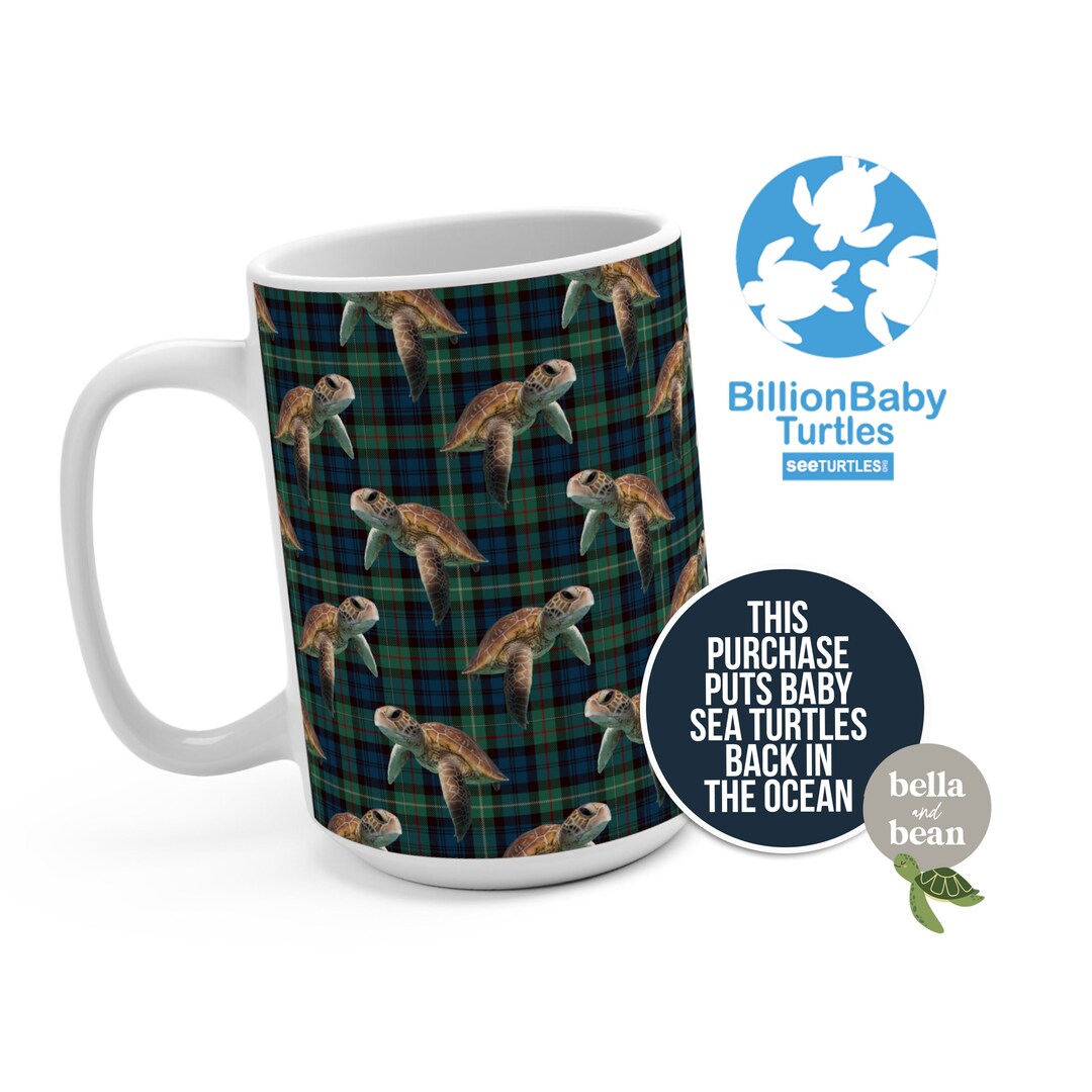 Sea Turtle Coffee Mug Funny Whimsical Sea Turtle Lover Gifts Plaid ...