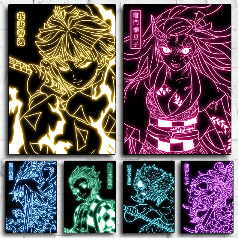 Demon Slayer Neon Poster Classic Wall Art Retro Wall Decor High Quality Etsy