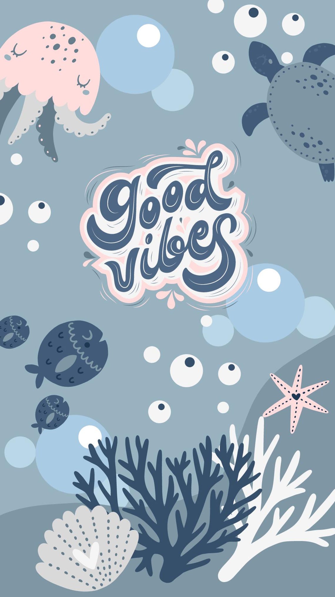Good Vibes Sea Animals Cellphone Wallpaper -jelly Fish Sea Turtles Fish ...
