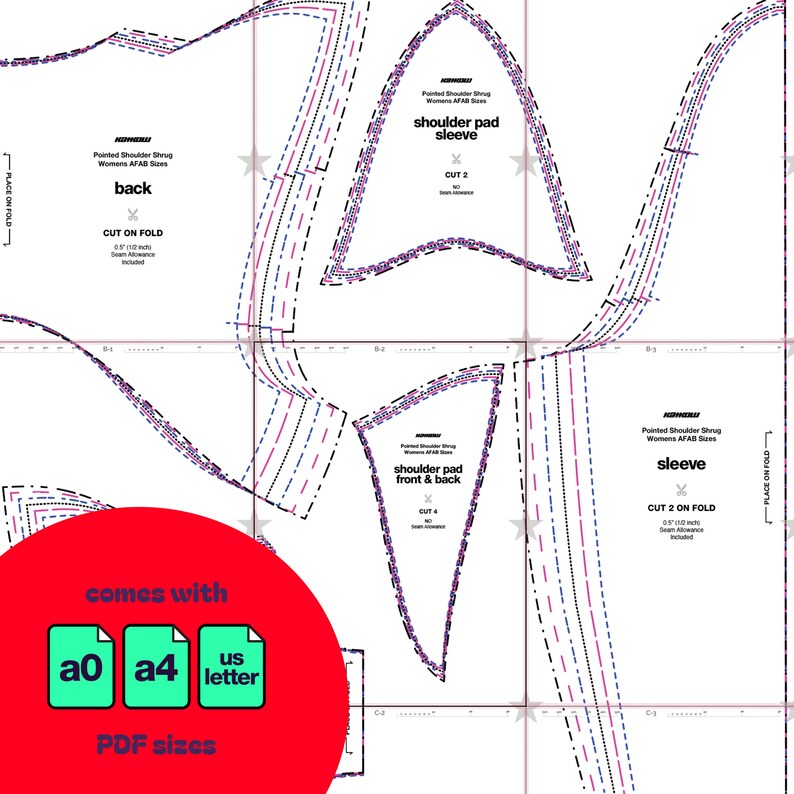 Women's Pointed Shoulder Shrug Sewing Pattern PDF sizes: XS-4X Costume ...