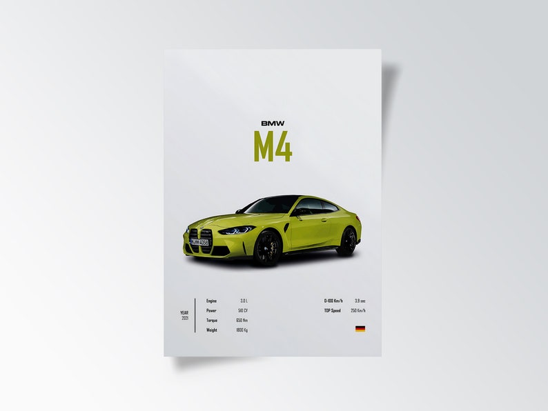 BMW G82 G83 M4 Spec Poster M2,M3, E46 Car Poster Framed A4 A3 A2 Wall ...