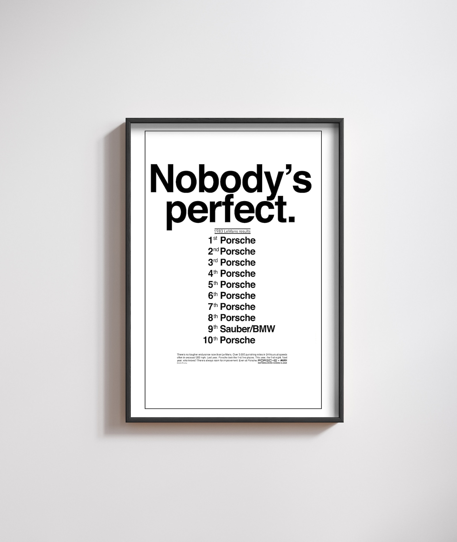 Porsche Vintage AD Advert Poster Nobody's Perfect Funny Poster Car ...