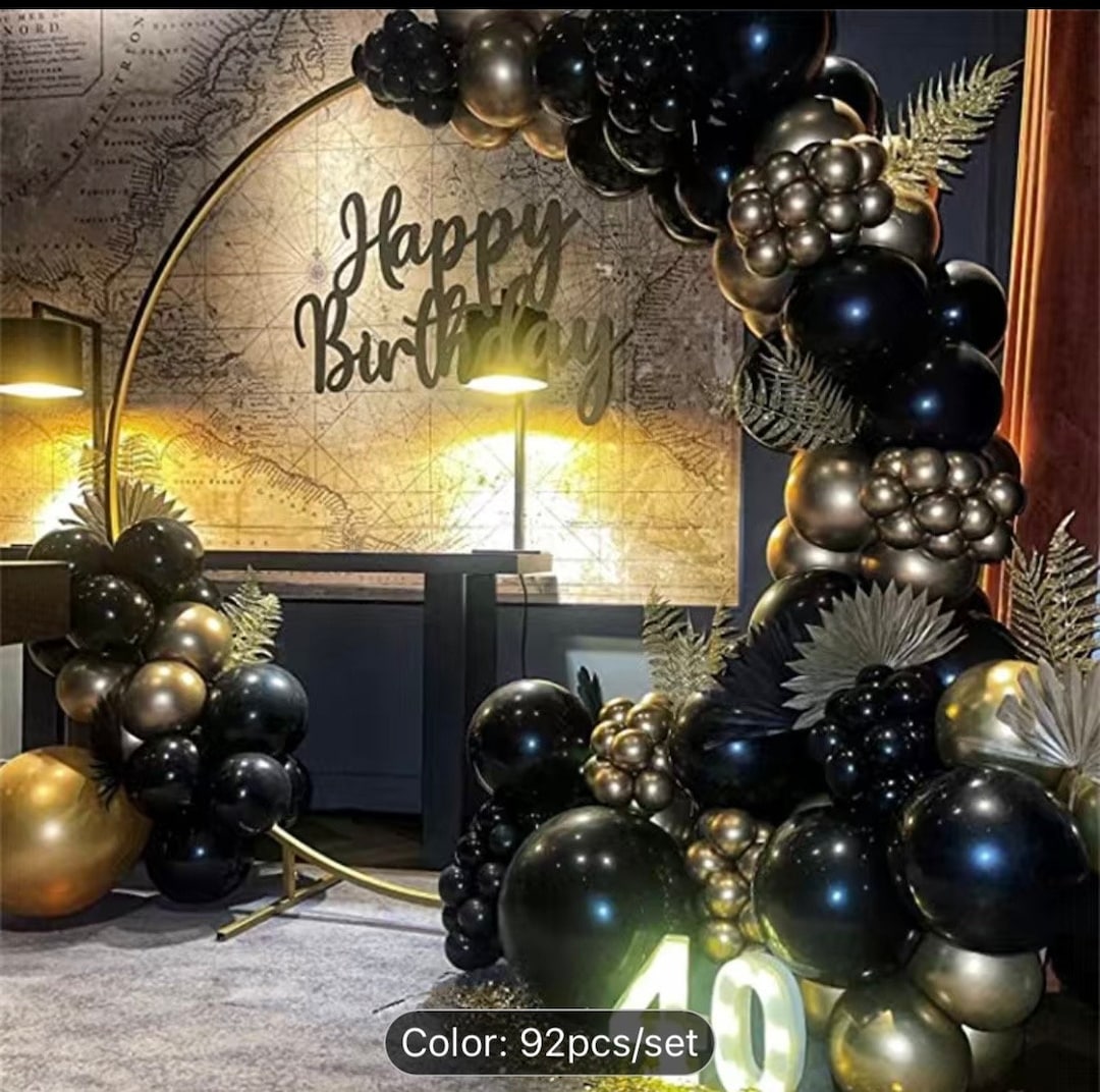 Black and Gold Balloon Arch 102 Piece Kit. Balloon Garland, Birthday ...