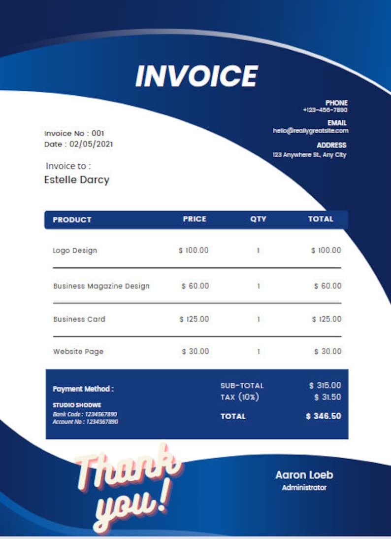 Blue Invoice Canva, Editable, Simple Minimalist, Small Business and Big ...