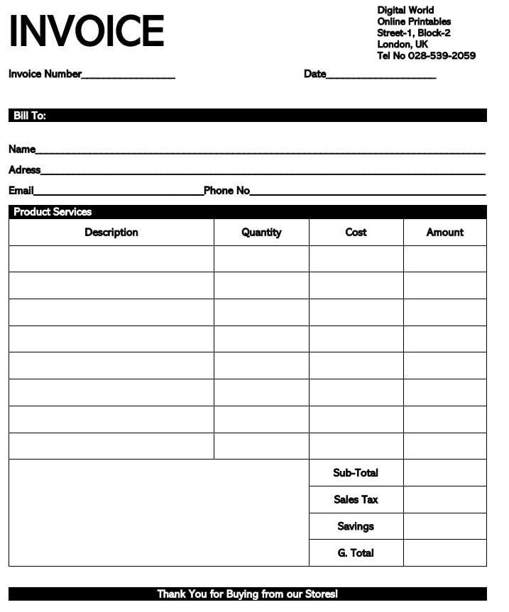 Invoice Template, PDF Adobe and Word Document, Easily Editable and ...