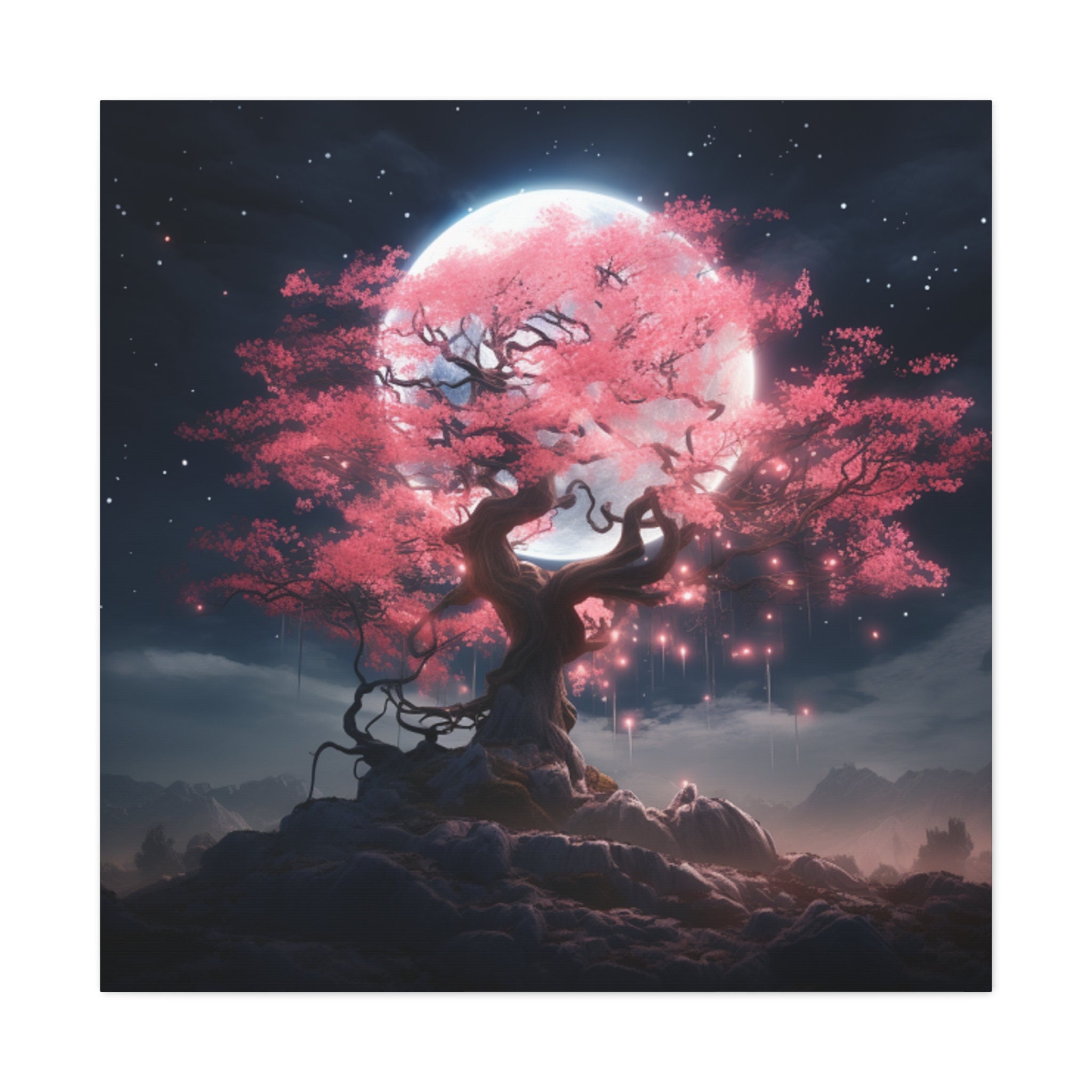 Sakura Tree With Moon Canvas Gallery Wraps - Etsy