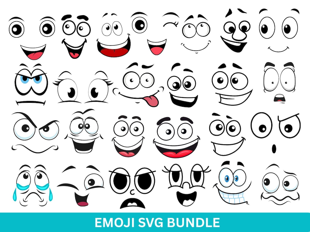 Cartoon Emotion Faces SVG Bundle,emoji Svg Bundle,emoji Face Pack,cute ...