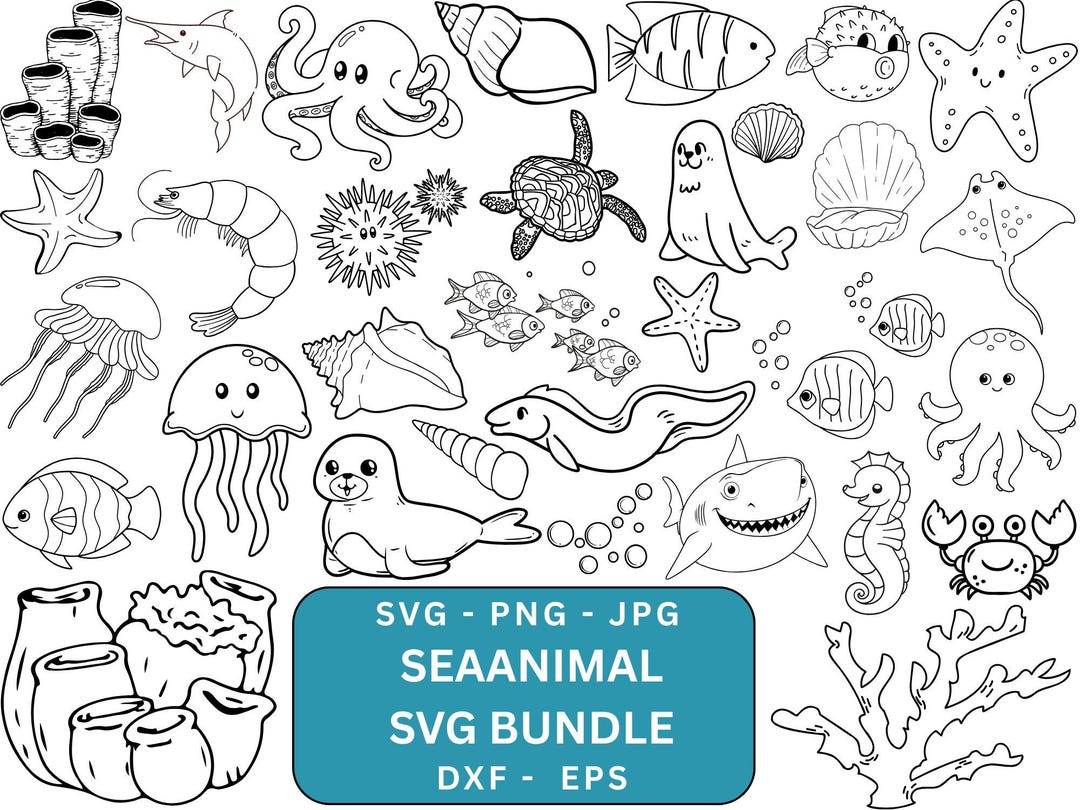 Cute Sea Animals Svg,cute Sea Animals Svg,starfish,whale,octopus,shark ...