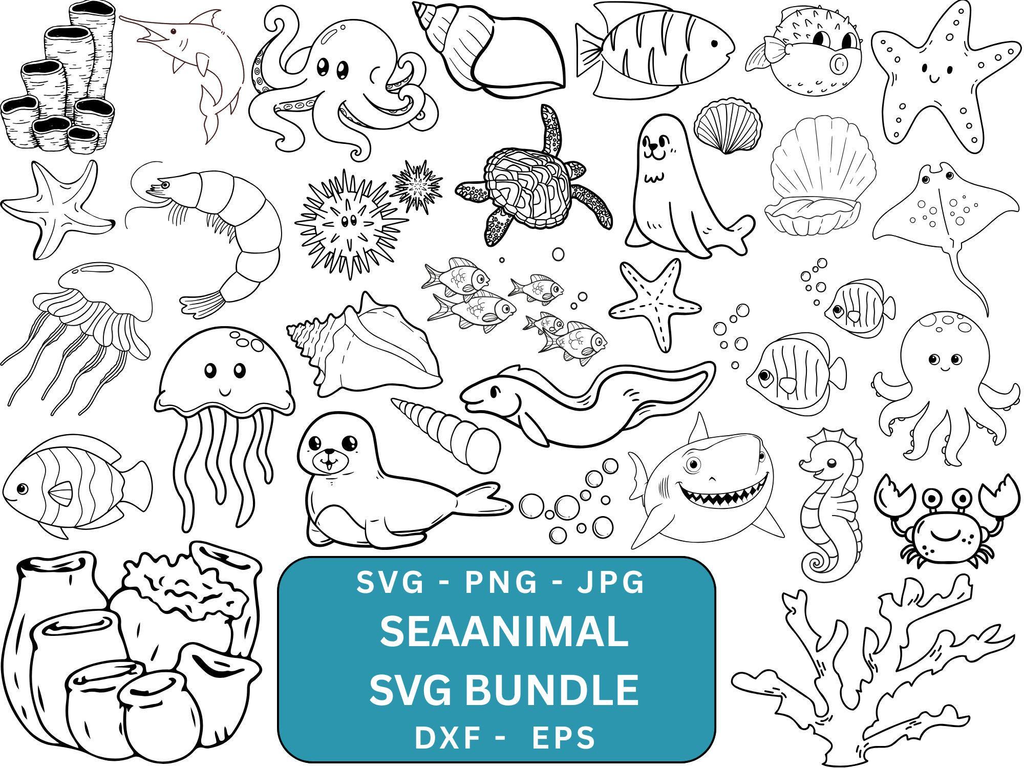 Cute Sea Animals Svg,cute Sea Animals Svg,starfish,whale,octopus,shark ...