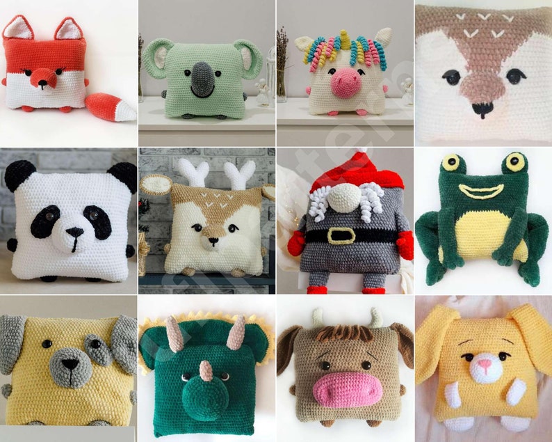 Animal Pillows Pattern Bundle Easy Crochet Baby Pillow, DIY Craft ...