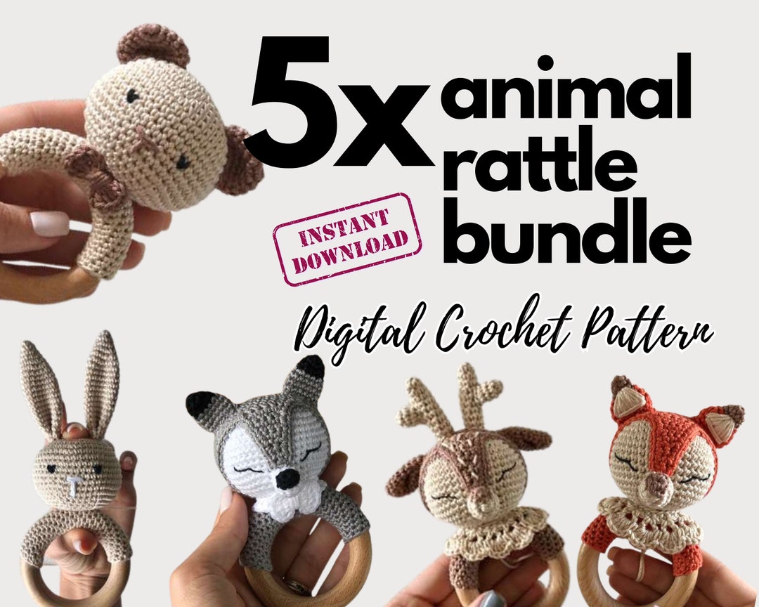 Baby Rattle Crochet Pattern Bundle, Cute Animals Bunny, Teddy Bear ...