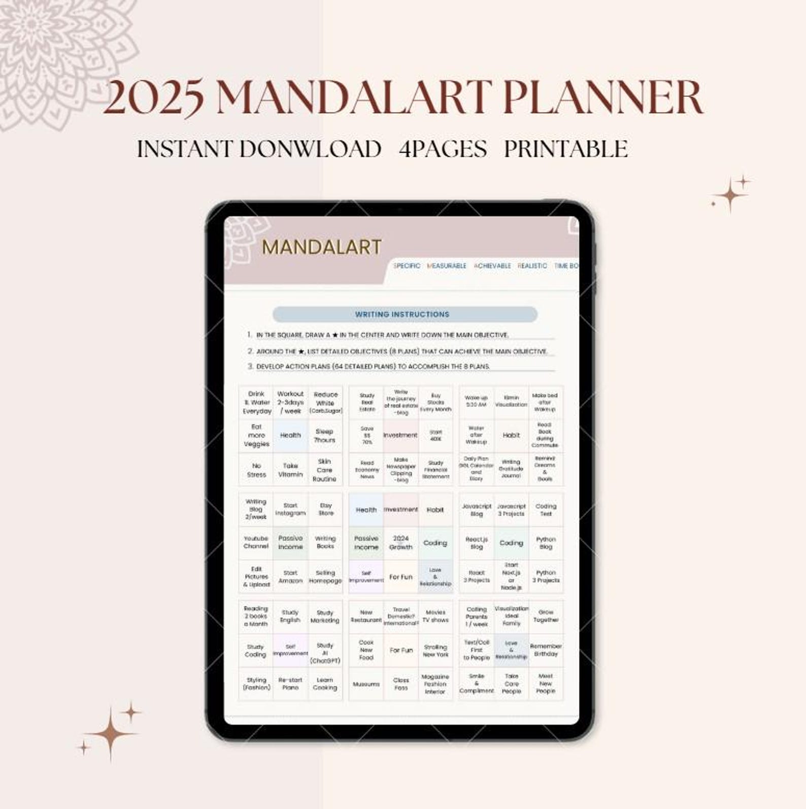 2025 Mandalart Planner Bucketlist _ Dreams Are Destined to Come True - Etsy