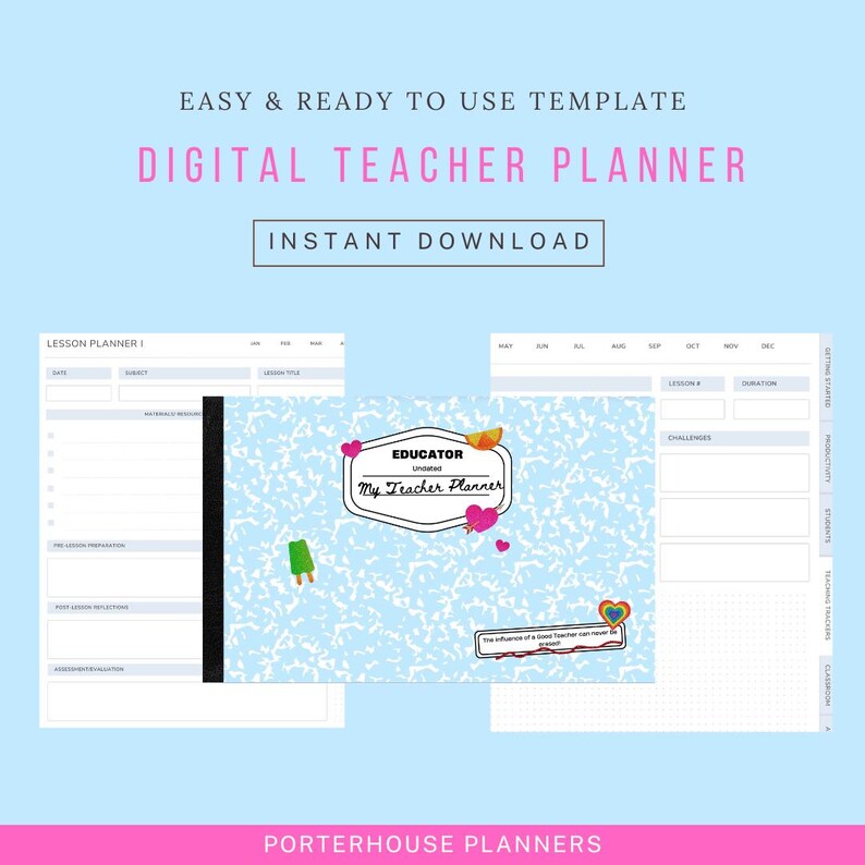Digital Teacher Planner | Printable Teacher Binder PDF | Weekly Lesson ...