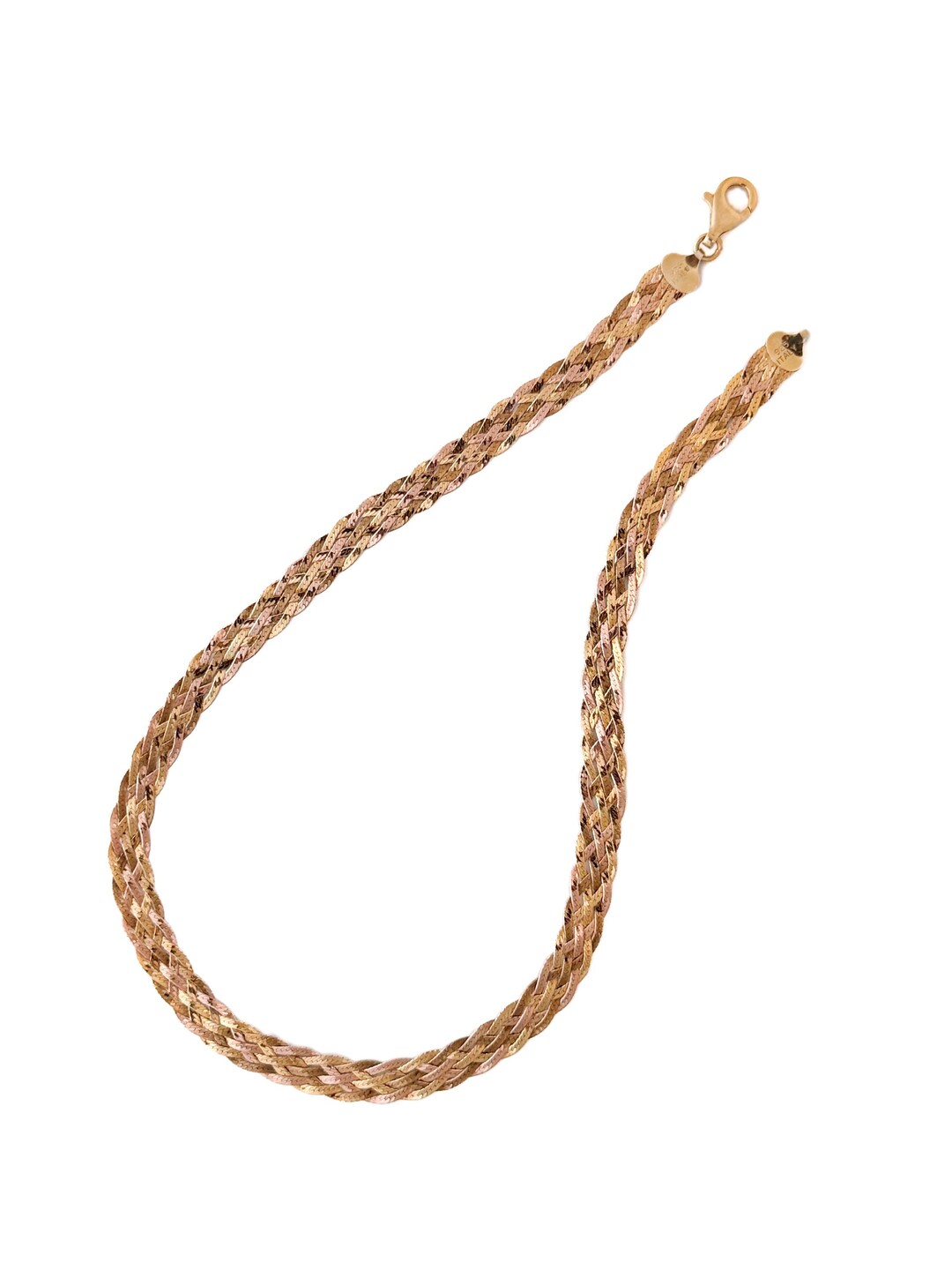 Vintage .925 Tri Gold Colored Flat Braided Herringbone Necklace - Etsy
