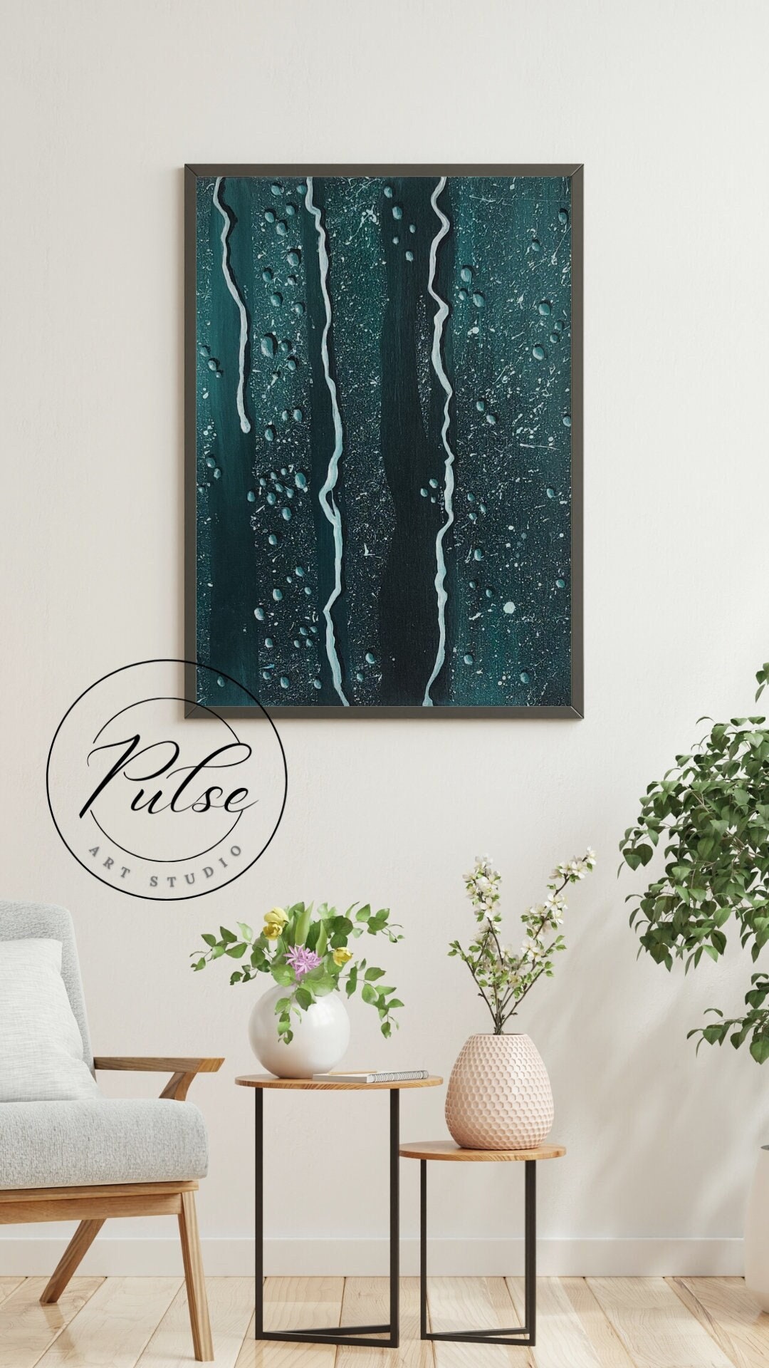 Abstract Rain Painting, Original Acrylic Wall Art, Moody Raindrops ...