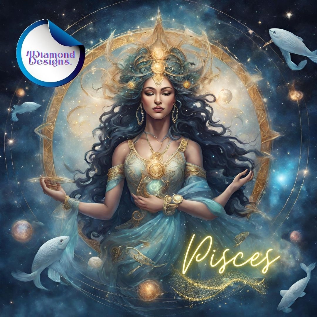 Pisces Goddess Universe Wall Art Printable Photo Zodiac Woman Home Canvas Fish Horoscope Art - Etsy