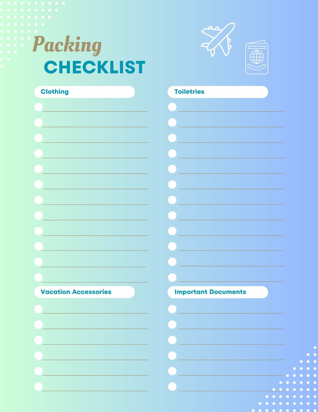 Simple Customizable Packing List - Etsy