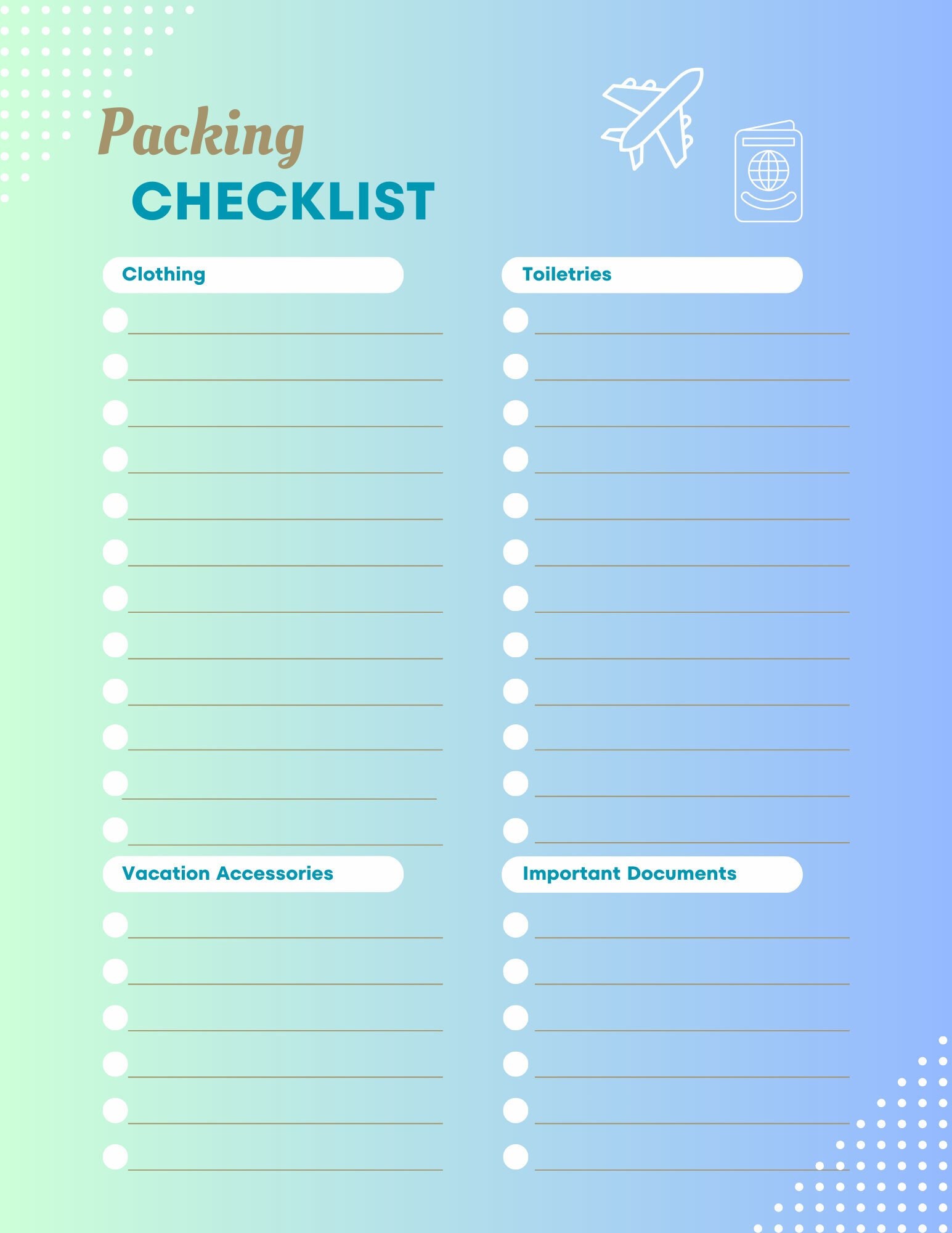Simple Customizable Packing List - Etsy