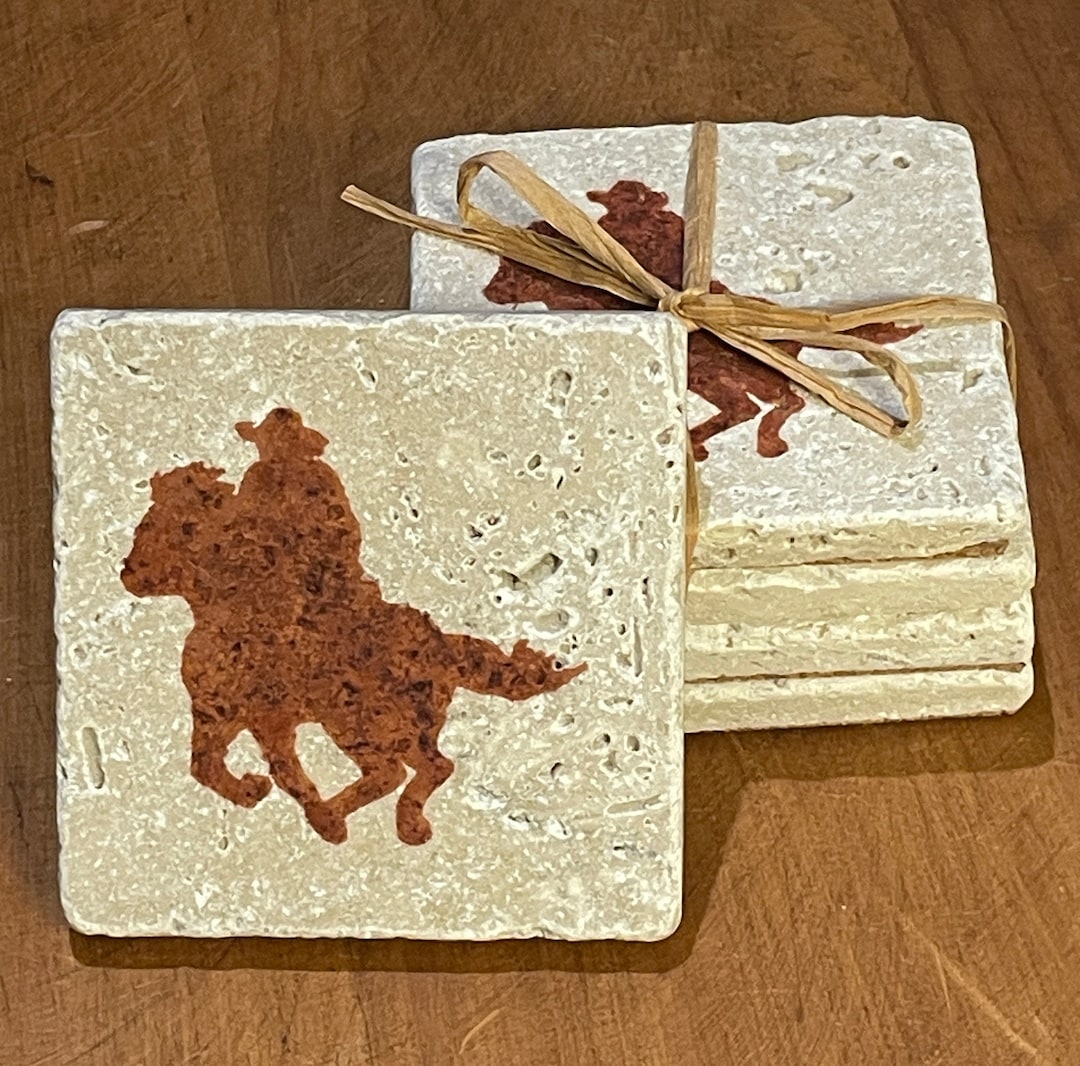 TEXAS COWBOY Coasters, Travertine Coasters, Western Coasters, Rustic ...