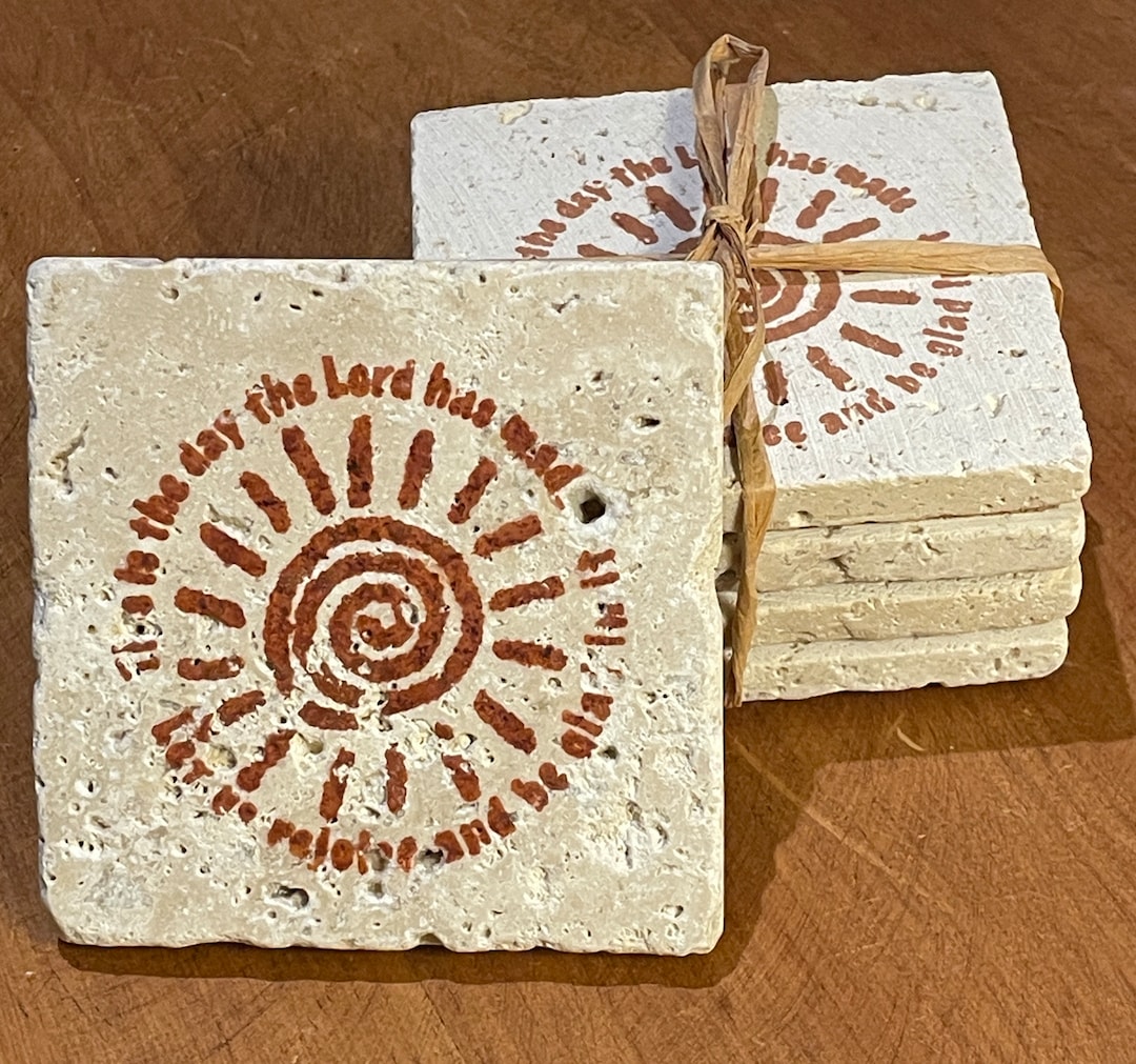 THIS IS THE Day, Scripture Travertine Coaster, Cork Back, Rustic Stone ...